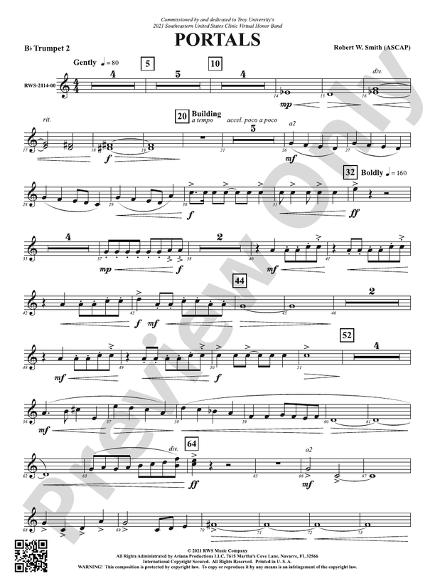 Portals: 2nd B-flat Trumpet: 2nd B-flat Trumpet Part: Robert W. Smith - Digital Sheet Music Download