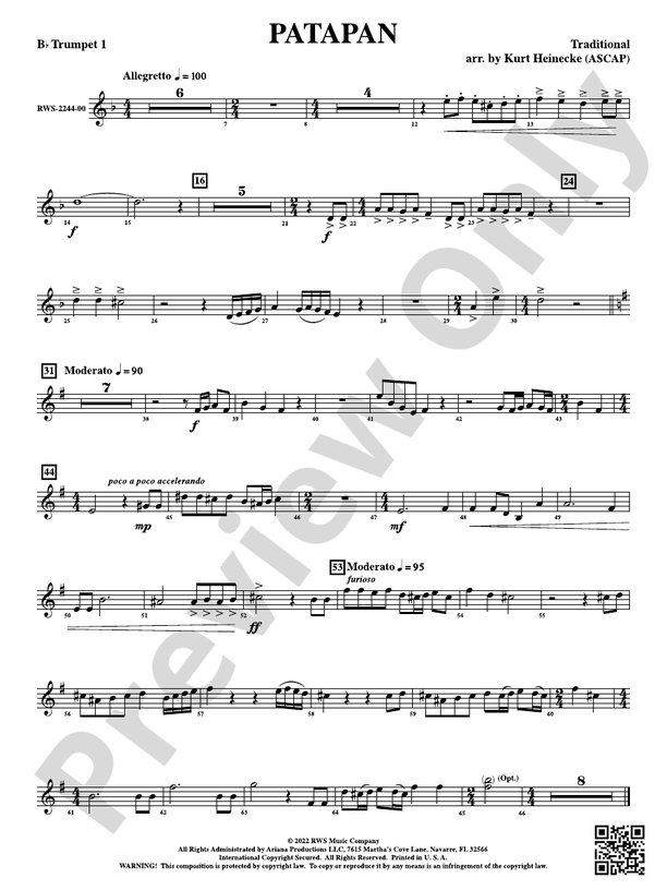 Patapan: 1st B-flat Trumpet: 1st B-flat Trumpet Part - Digital Sheet ...