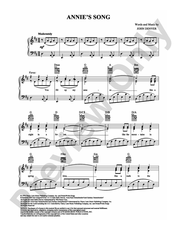 Annie's Song: Piano/Vocal/Chords: John Denver - Digital Sheet Music Download