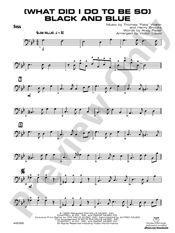 (What Did I Do to Be So) Black and Blue: String Bass: String Bass Part ...