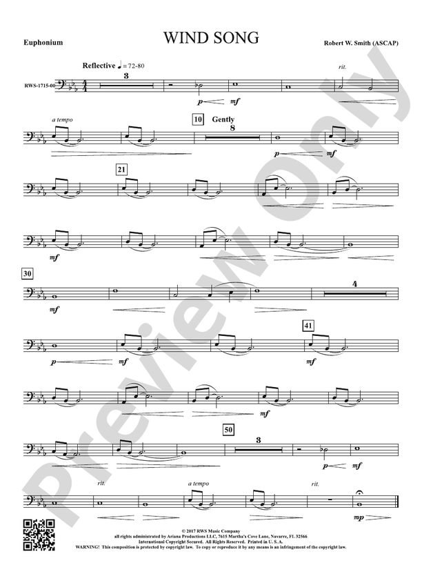 Wind Song: Baritone B.C.: Baritone B.C. Part: Robert W. Smith - Digital Sheet Music Download