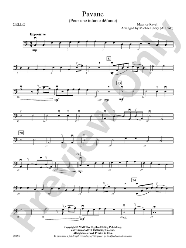 Pavane (Pour Une Infante Defunte): Cello: Cello Part - Digital Sheet ...