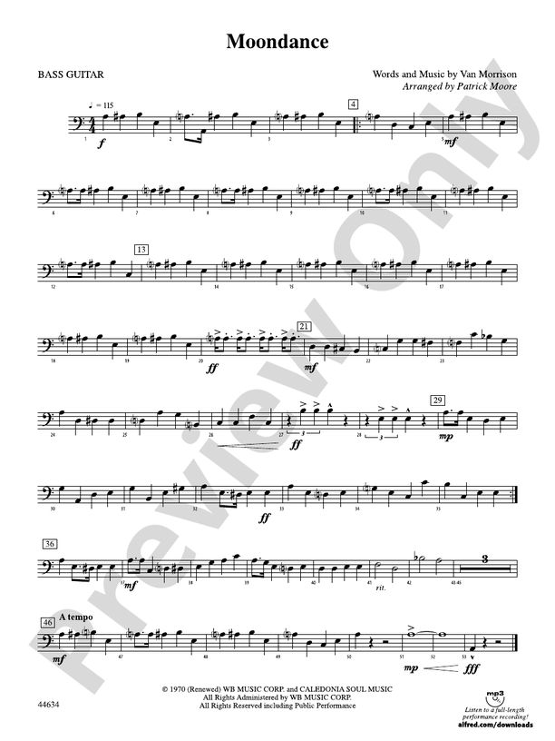Moondance: String Bass: String Bass Part - Digital Sheet Music Download