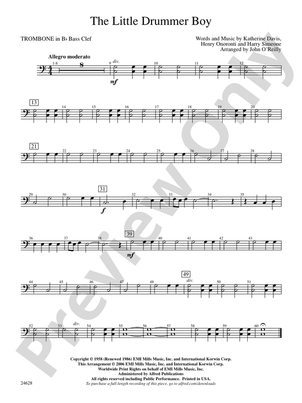 The Little Drummer Boy: (wp) 1st B-flat Trombone B.C.: (wp) 1st B-flat ...