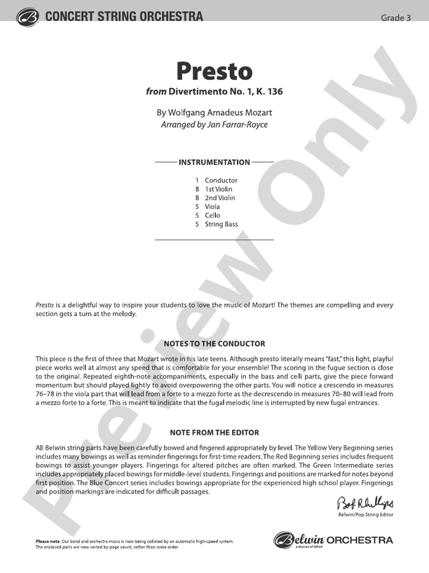 Presto: Score: String Orchestra Score - Digital Sheet Music Download