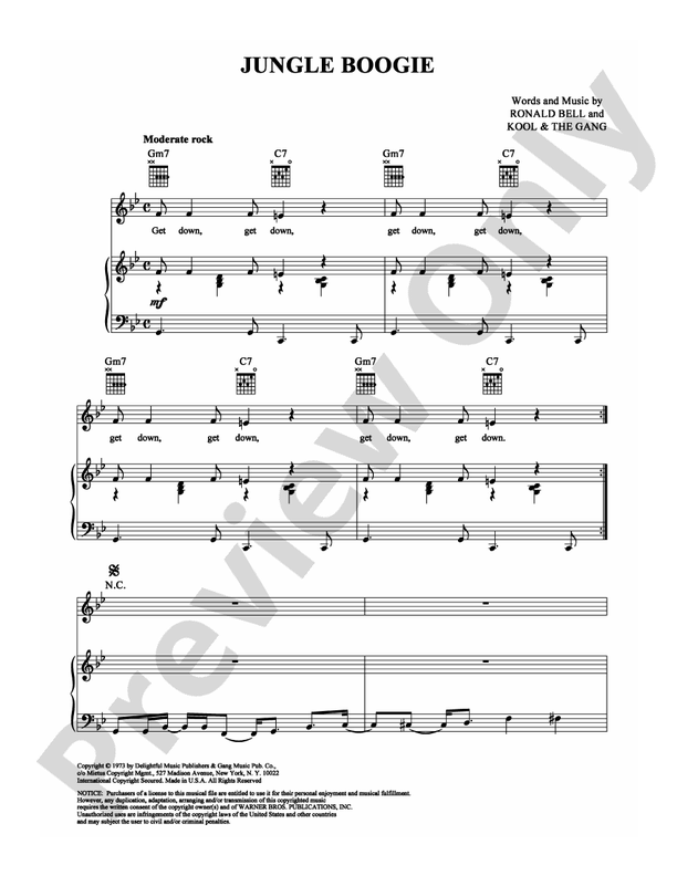 Jungle Boogie: Piano/Vocal/Chords: Kool & The Gang - Digital Sheet ...