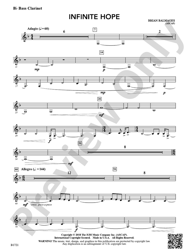 Infinite Hope: B-flat Bass Clarinet: B-flat Bass Clarinet Part: Brian ...