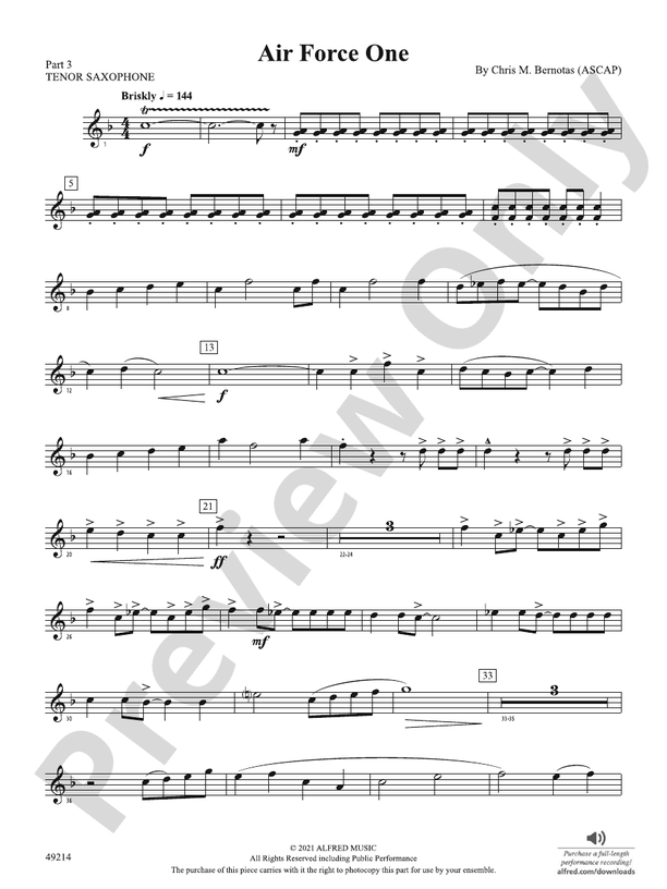 Air Force One: Part 3 - Tenor Saxophone: Part 3 - Tenor Saxophone Part ...