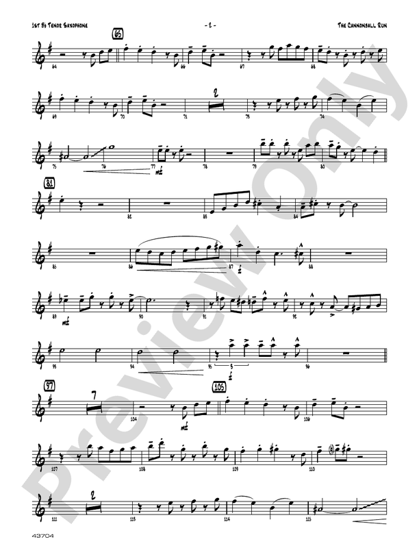The Cannonball Run: B-flat Tenor Saxophone: B-flat Tenor Saxophone Part - Digital Sheet Music ...