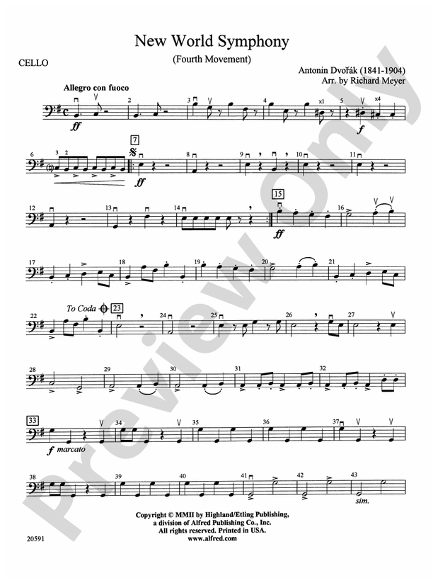 New World Symphony (Fourth Movement): Cello: Cello Part - Digital Sheet ...