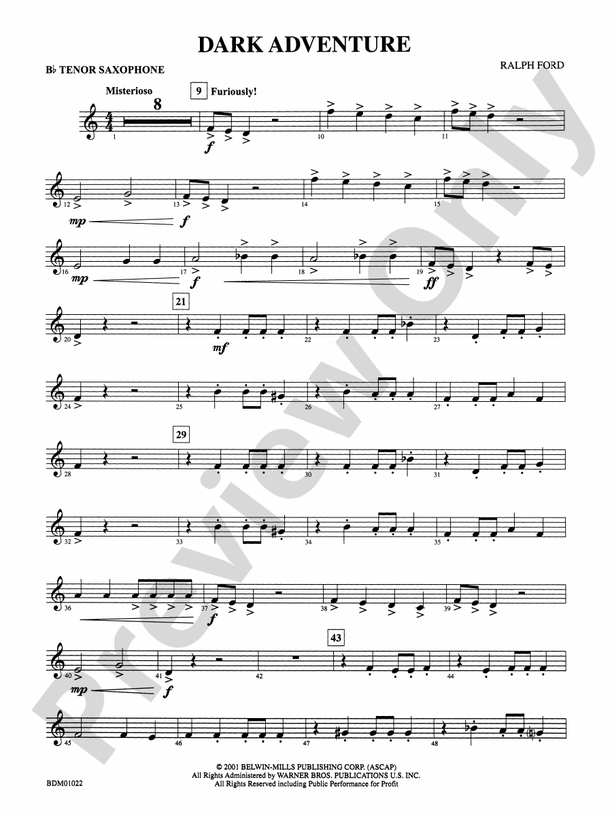 Dark Adventure: B-flat Tenor Saxophone: B-flat Tenor Saxophone Part ...