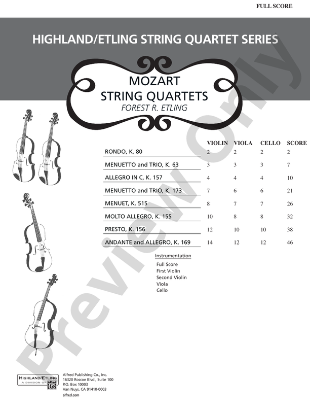 Mozart String Quartets: String Quartet: Forest Etling - Digital Sheet Music Download