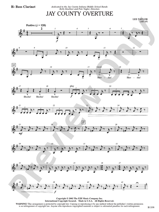 Jay County Overture: B-flat Bass Clarinet: B-flat Bass Clarinet Part ...