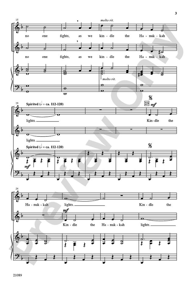 Kindle The Hanukkah Lights 2 Part Choral Octavo Lois Brownsey