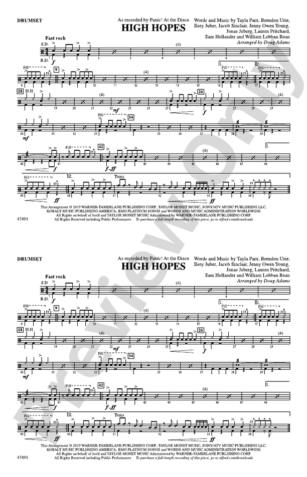 High Hopes: Drums: Drums Part - Digital Sheet Music Download