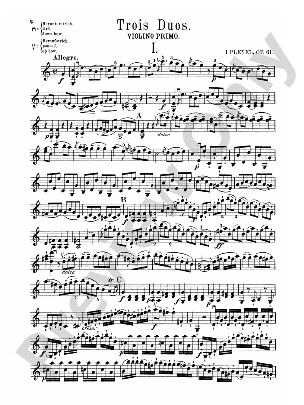 Pleyel: Three Duos, Op. 61: Duo No. 1 (Violin I) Part - Digital Sheet ...
