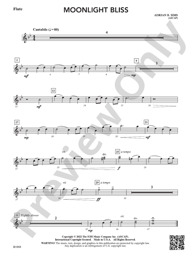 Moonlight Bliss: Flute: Flute Part: Adrian B. Sims - Digital Sheet ...