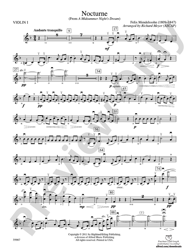 Nocturne (from A Midsummer Night's Dream): 1st Violin: 1st Violin Part ...