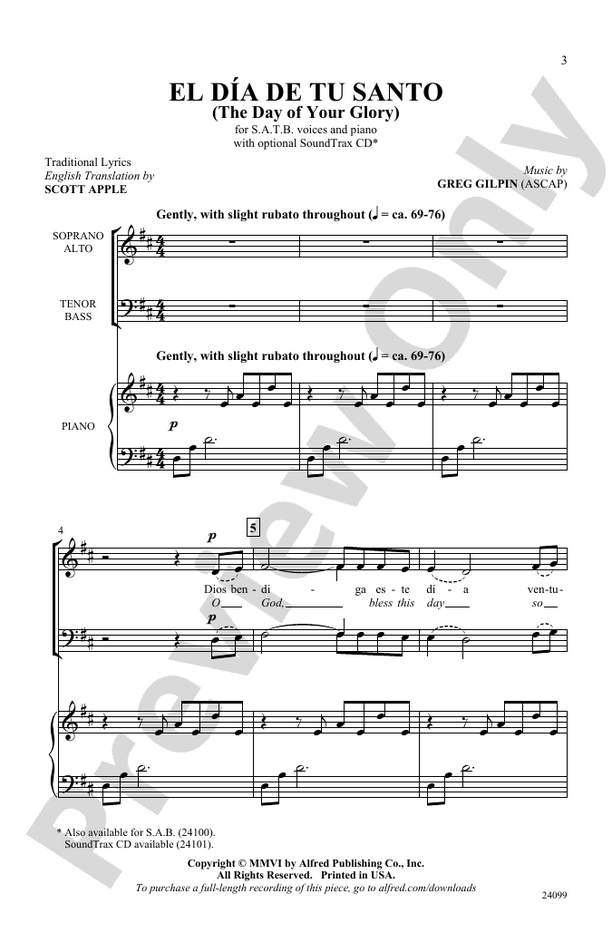 El Dia de Tu Santo (The Day of Your Glory): SATB Choral Octavo: Greg ...
