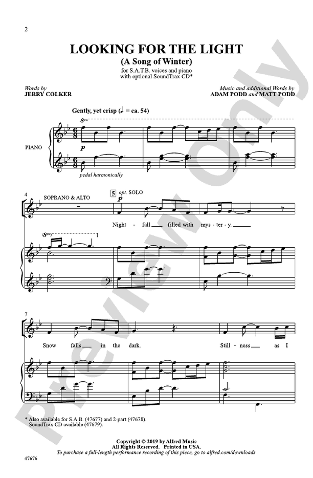 Looking for the Light: SATB Choral Octavo: Matt Podd - Digital Sheet ...