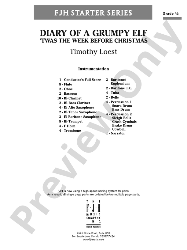 Diary of a Grumpy Elf: Concert Band Conductor Score & Parts: Timothy ...