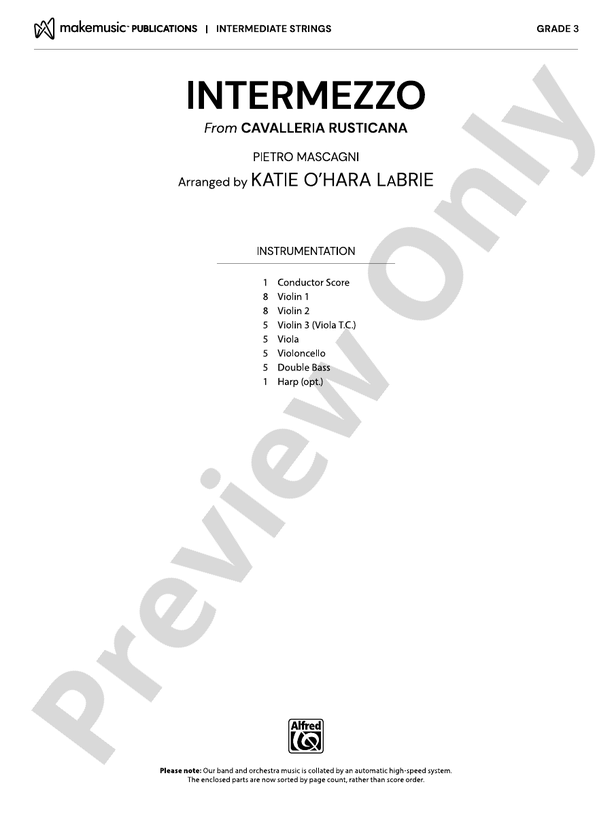 Intermezzo: String Orchestra Conductor Score & Parts: Pietro Mascagni ...