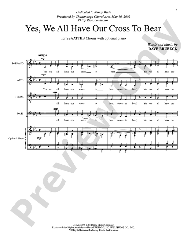 Yes, We All Have Our Cross to Bear: SSAATTBB Choral Octavo: Dave ...