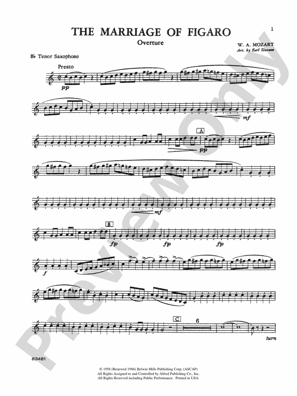 The Marriage of Figaro Overture: B-flat Tenor Saxophone: B-flat Tenor ...