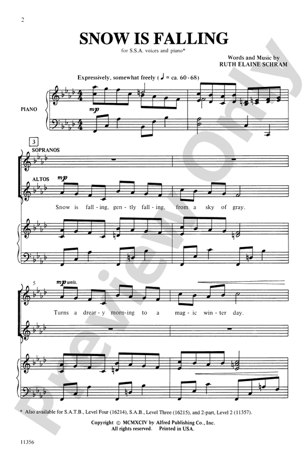 Snow Is Falling: SSA Choral Octavo: Ruth Elaine Schram - Digital Sheet ...
