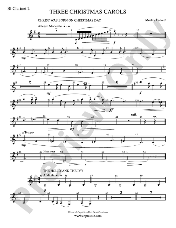 Three Christmas Carols: 2nd B-flat Clarinet: 2nd B-flat Clarinet Part ...