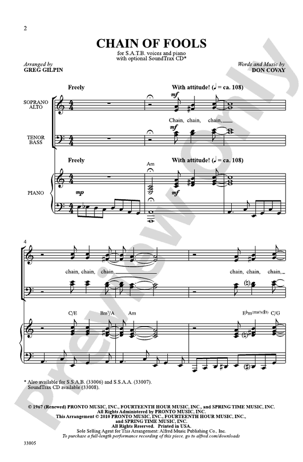 Chain of Fools: SATB Choral Octavo: Don Covay - Digital Sheet Music ...