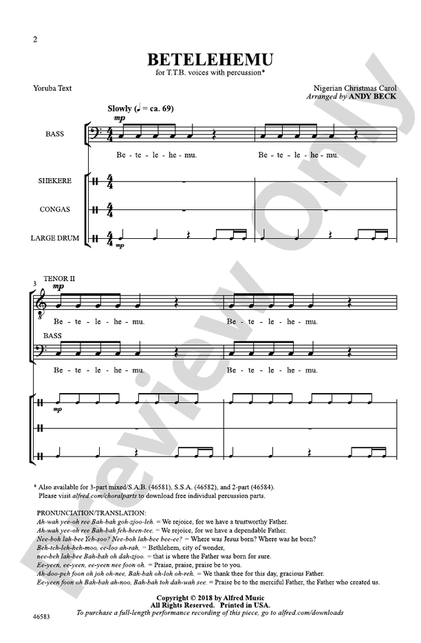 Betelehemu: TTB Choral Octavo - Digital Sheet Music Download