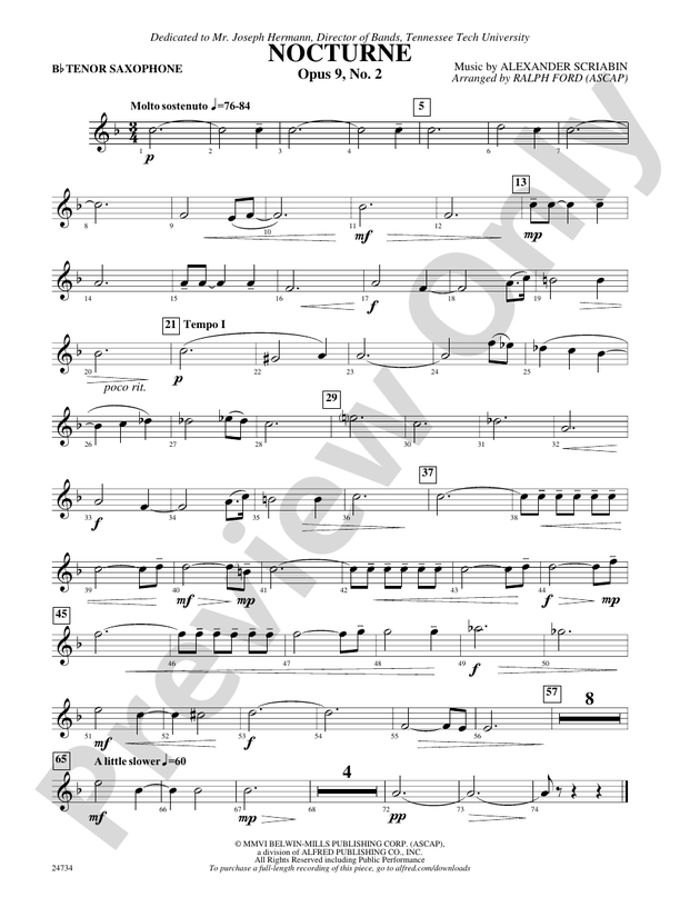 Nocturne (Opus 9, No. 2): B-flat Tenor Saxophone: B-flat Tenor ...