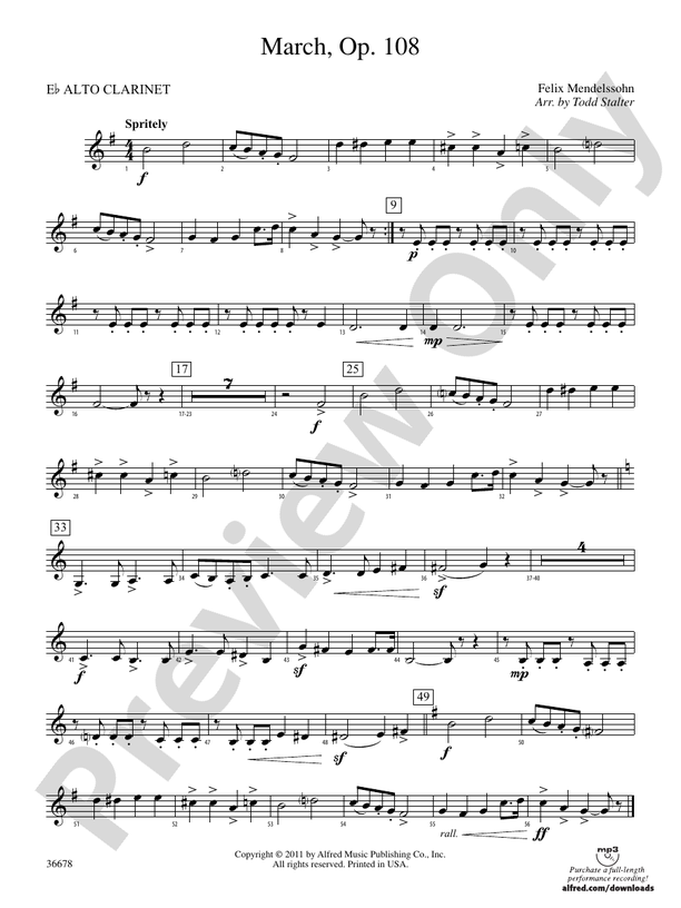 March, Op. 108: (wp) E-flat Alto Clarinet: (wp) E-flat Alto Clarinet World Part - Digital Sheet ...