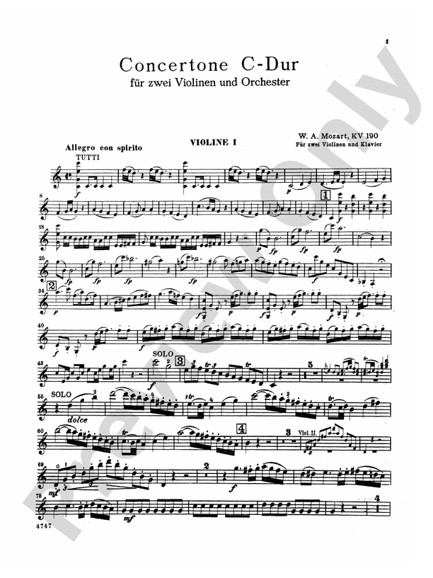 Mozart: Concertone in C Major: Concertone in C Major (Violin I) Part ...