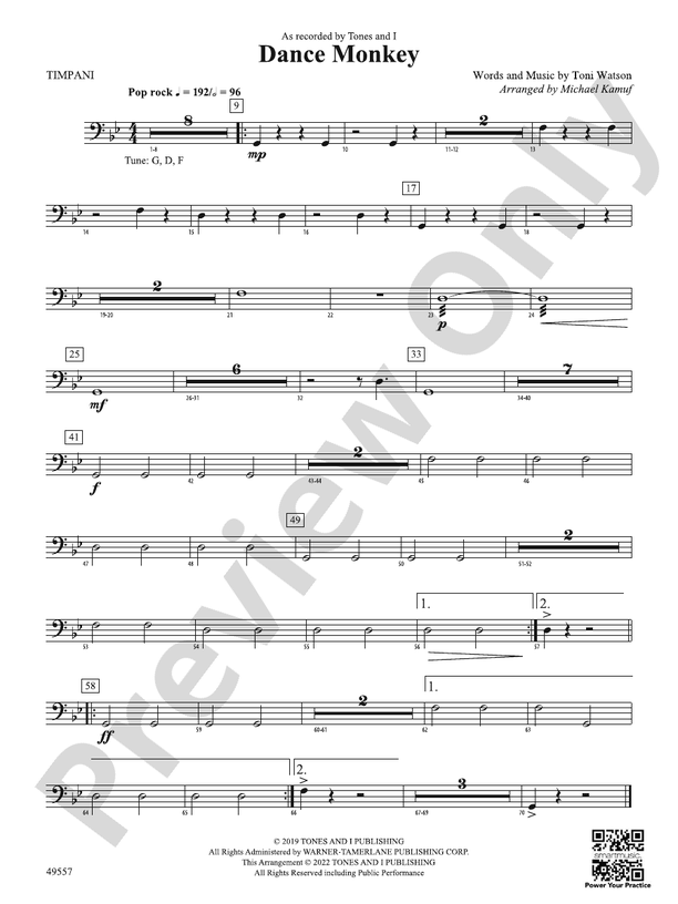 Dance Monkey: Timpani: Timpani Part - Digital Sheet Music Download