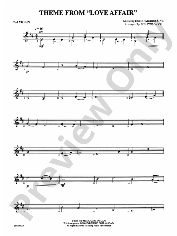 Love Affair, Theme from: 2nd Violin: 2nd Violin Part - Digital Sheet Music Download