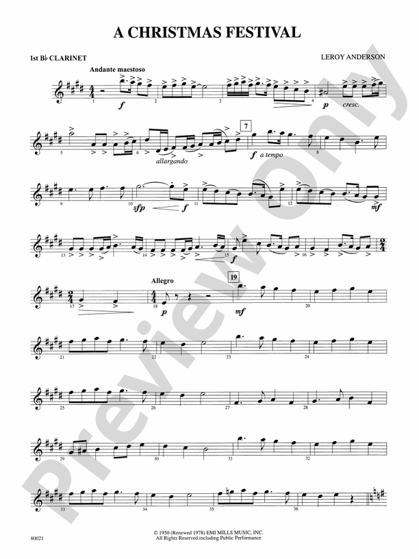 A Christmas Festival: 1st B-flat Clarinet: 1st B-flat Clarinet Part ...