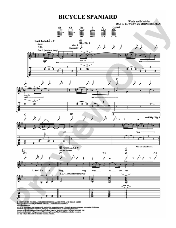 Bicycle Spaniard: Guitar TAB: Cracker - Digital Sheet Music Download