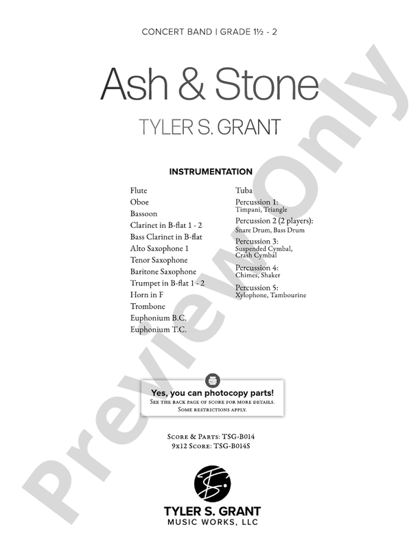 Ash & Stone: Score: Concert Band Score - Digital Sheet Music Download