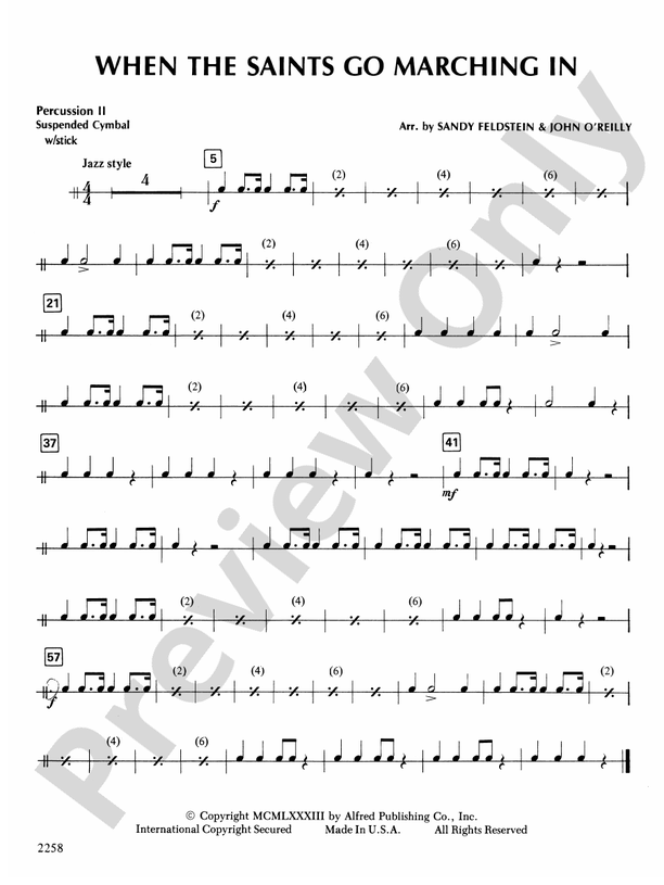 When the Saints Go Marching In: 2nd Percussion: 2nd Percussion Part ...