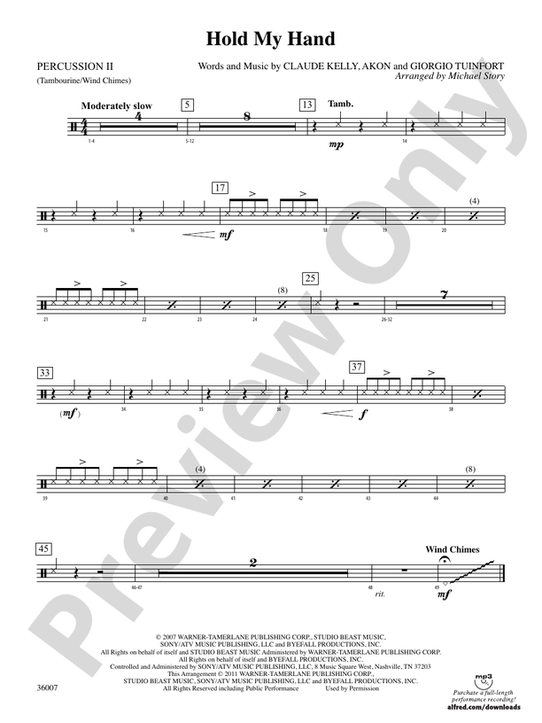Hold My Hand: 2nd Percussion: 2nd Percussion Part - Digital Sheet Music ...