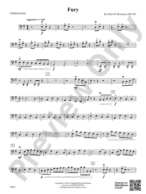 Fury: String Bass: String Bass Part - Digital Sheet Music Download