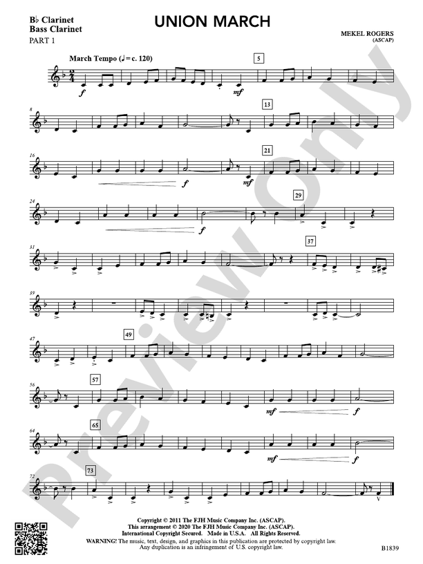 Union March: Part 1 - B-flat Clarinet: Part 1 - B-flat Clarinet Part ...