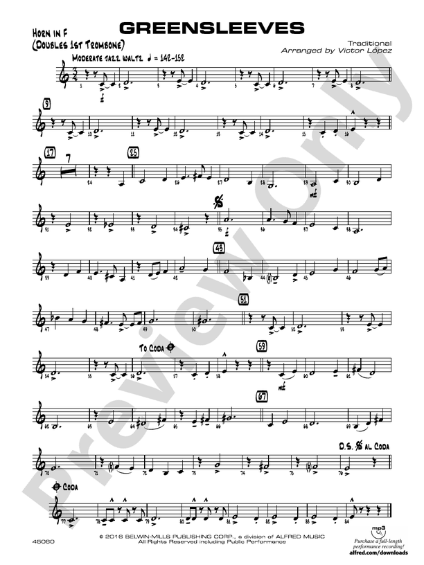 Greensleeves: 1st F Horn: 1st F Horn Part - Digital Sheet Music Download