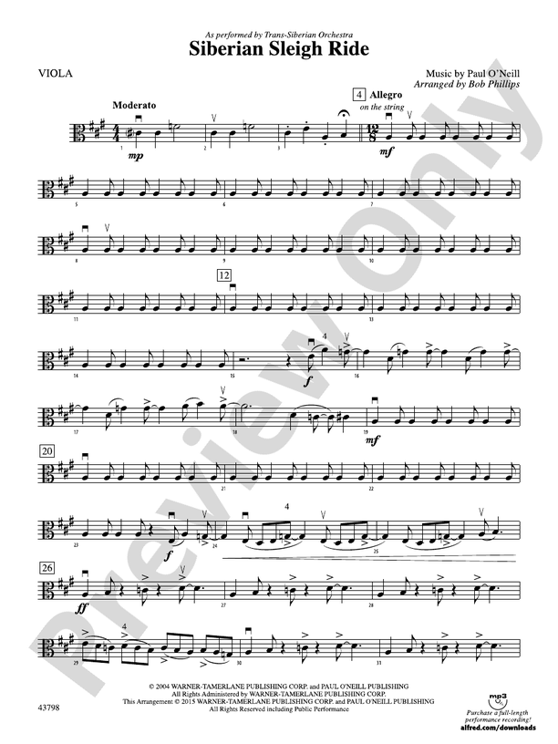 Siberian Sleigh Ride: Viola: Viola Part - Digital Sheet Music Download