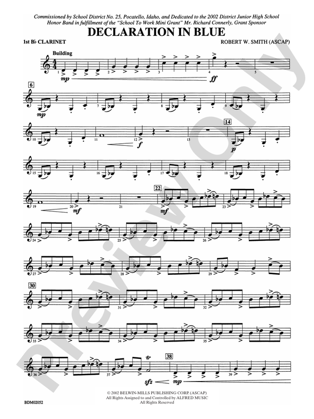 Declaration in Blue: 1st B-flat Clarinet: 1st B-flat Clarinet Part ...