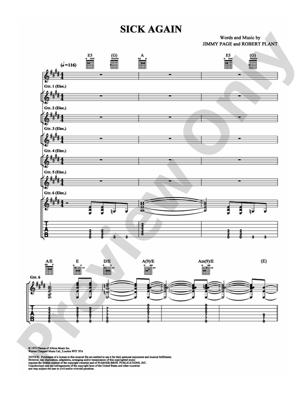 Sick Again: Guitar TAB: Led Zeppelin - Digital Sheet Music Download