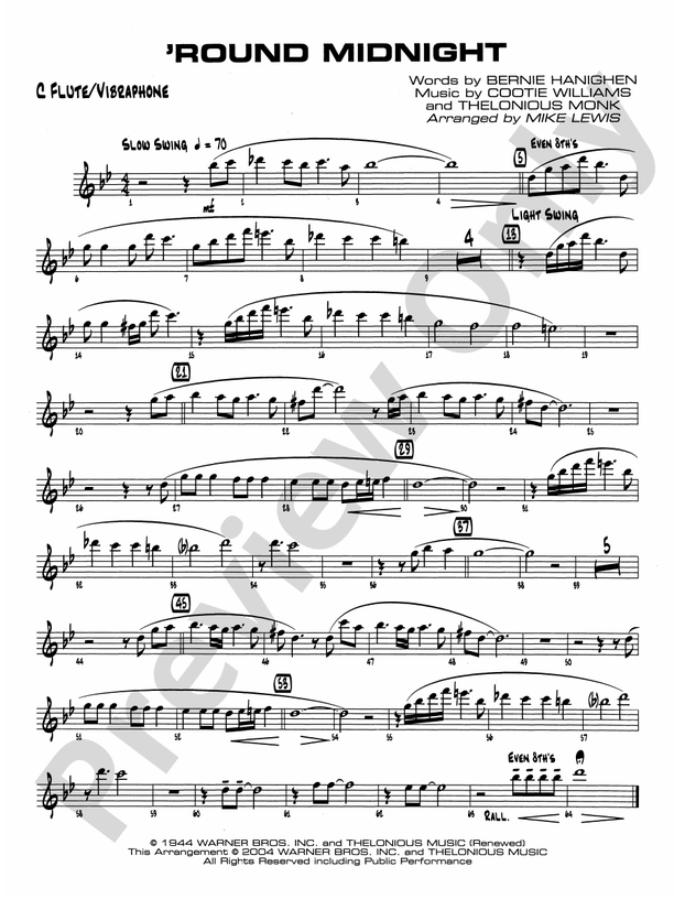 'Round Midnight: Flute: Flute Part - Digital Sheet Music Download
