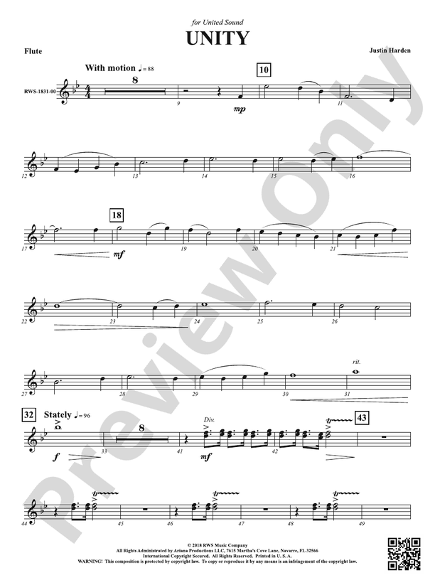 Unity: 1st Flute: 1st Flute Part: Justin Harden - Digital Sheet Music ...
